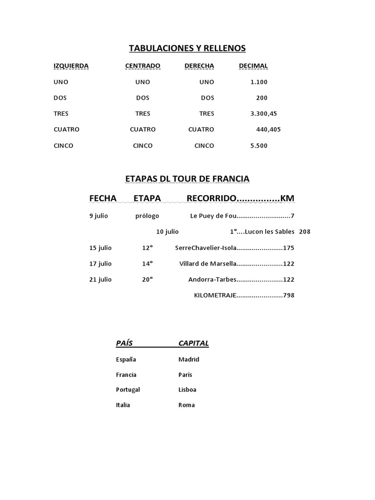 Tabulaciones y Rellenos | PDF