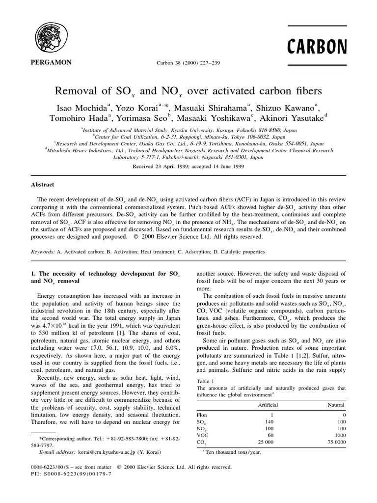 Activated Carbon for SOx/NOx Removal | PDF | Adsorption | Exhaust Gas