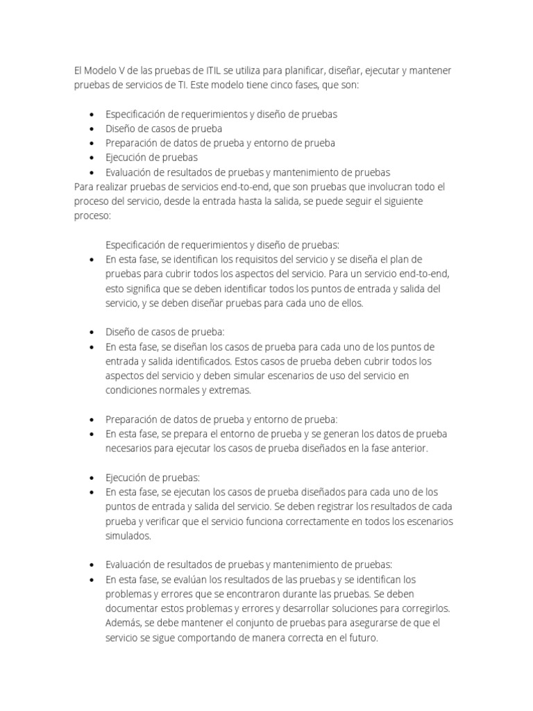 El Modelo V de Las Pruebas de ITIL Se Utiliza para Planificar | PDF | Itil | Ingeniería Informática