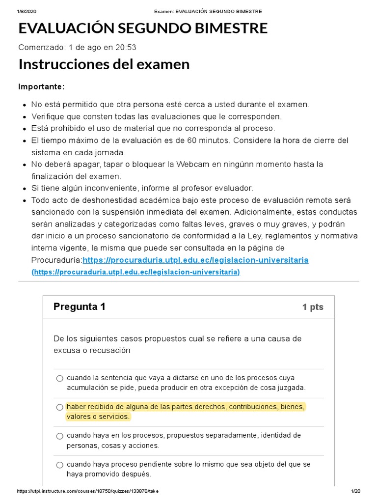 Examen EvaluaciÓn Segundo Bimestre Practicum 38 Pdf La Ley