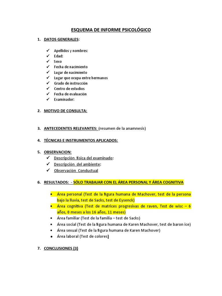 Esquema de Informe Psicológico | PDF