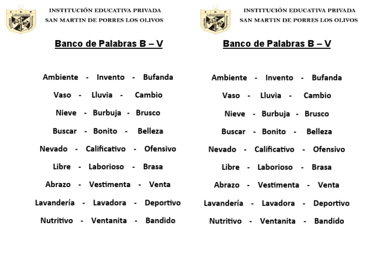 Banco de Palabras B - V | PDF