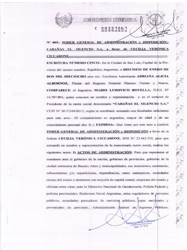 CES - Poder Gral. Adm y Disp. C.Ciccarones Esc.5 Cabañas El Silencio | PDF