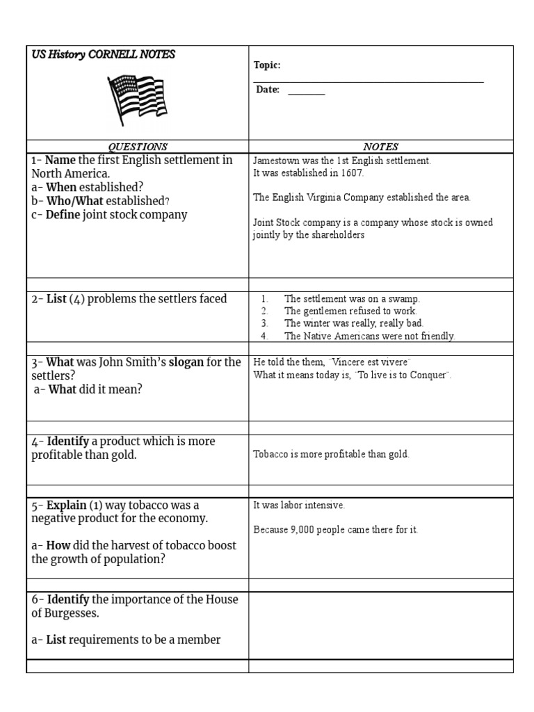 Focus Notes Jamestown | PDF | English Colonization Of The Americas ...