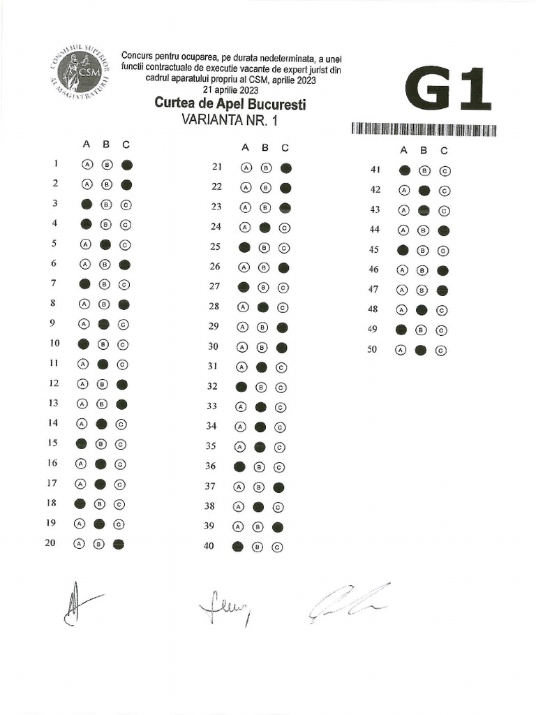Barem de Corectare Curtea de Apel Bucuresti (G1 G2 G3 G4) 2023-04-21 | PDF