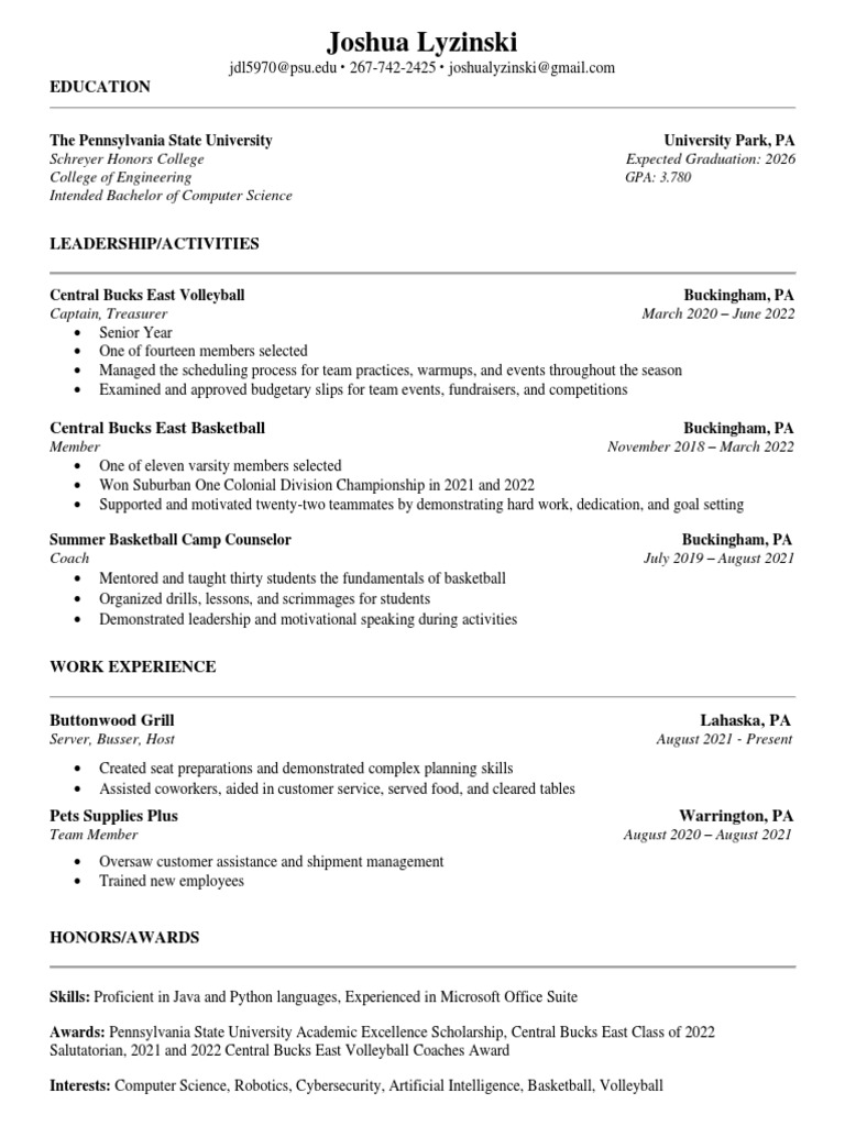 Joshua Lyzinski Resume | PDF | Computing