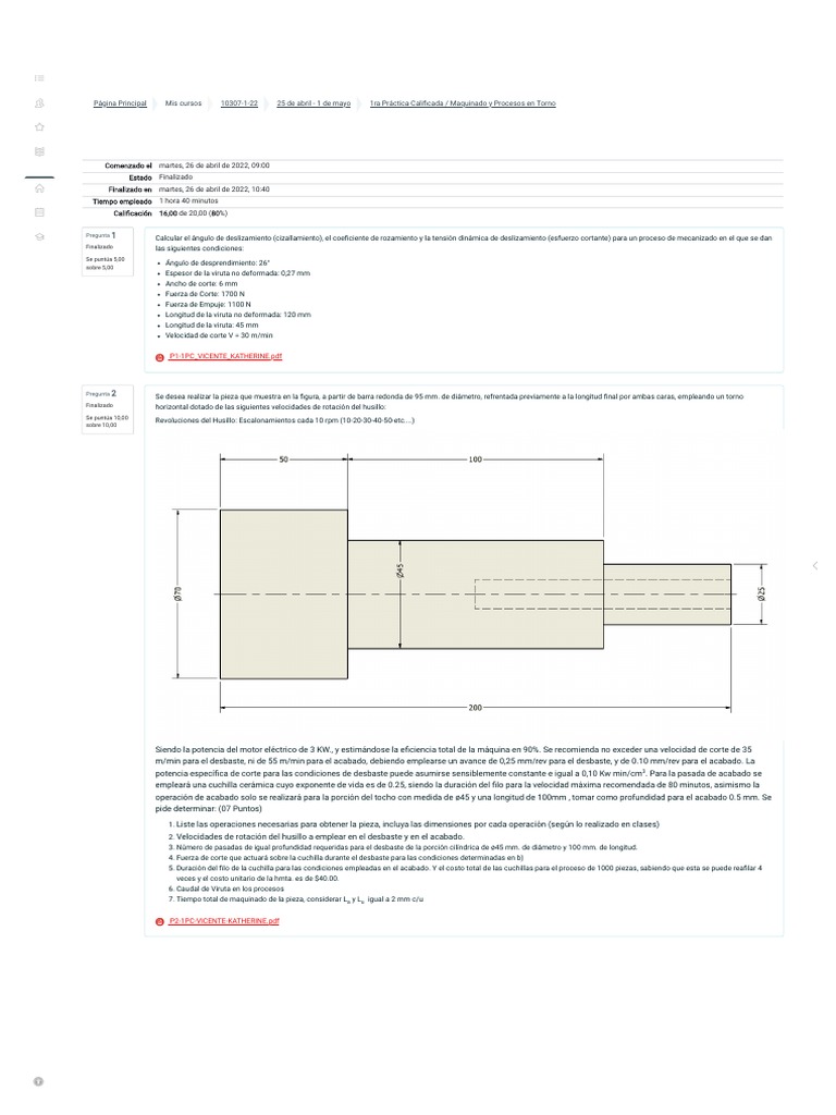 1ra Práctica Calificada - Maquinado y Procesos en Torno - Revisión Del Intento | Descargar ...