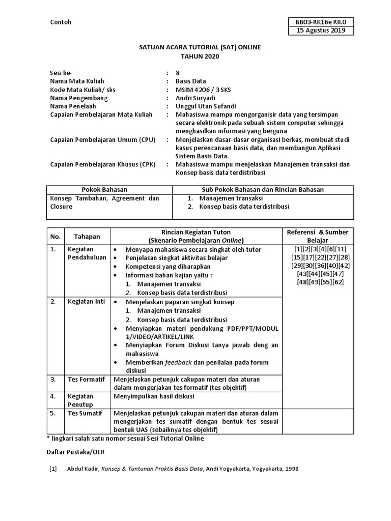 Form SAT Tuton (8) - Basdat - Cu | PDF