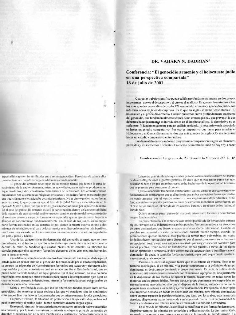 Dadrian, Vahakn. El Genocidio Armenio y El Holocausto Judío en Una ...