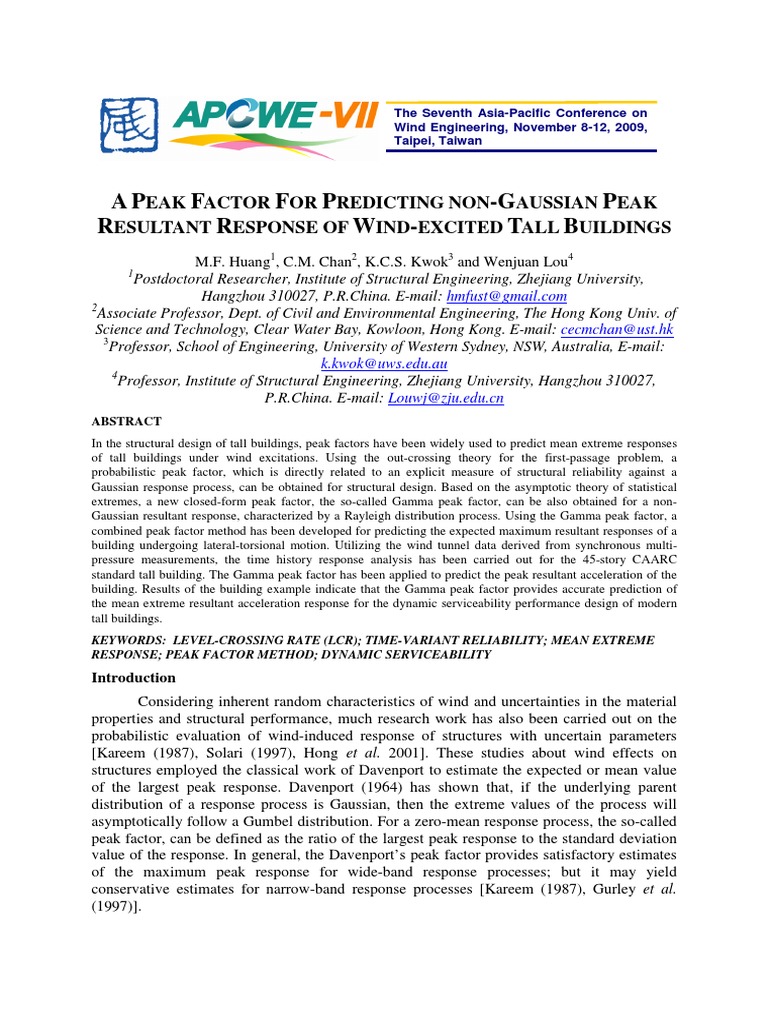 A PEAK FACTOR FOR PREDICTING NON-GAUSSIAN PEAK RESPONSES | PDF | Normal Distribution ...