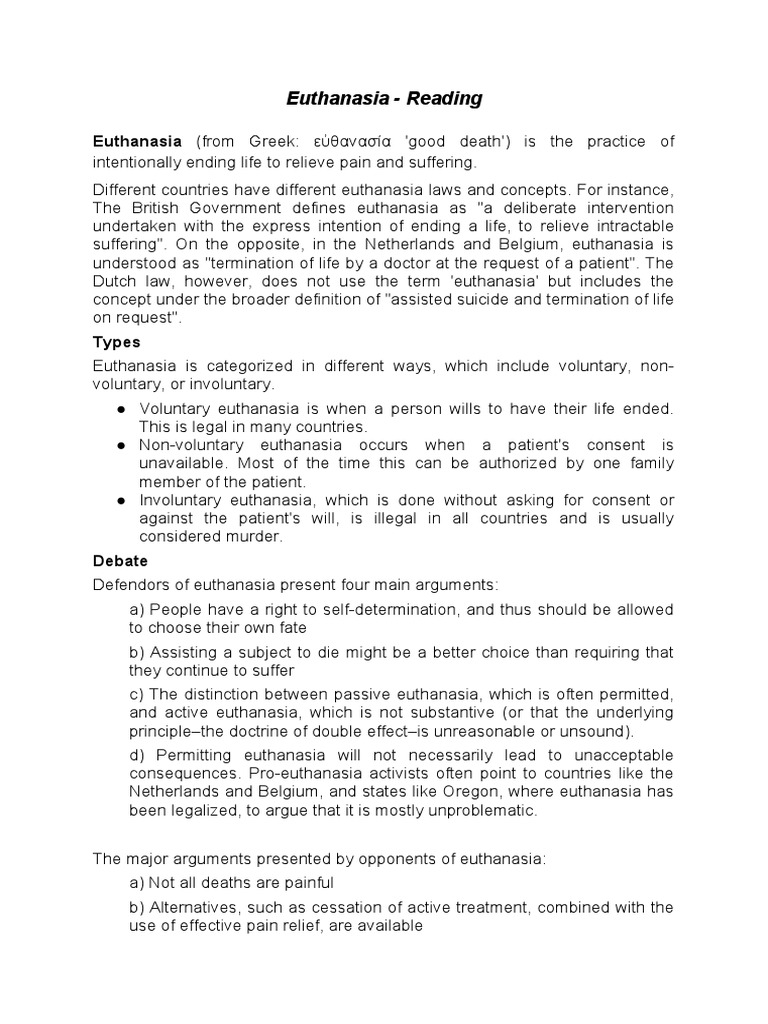 Euthanasia - Reading | PDF | Professional Ethics | Applied Ethics
