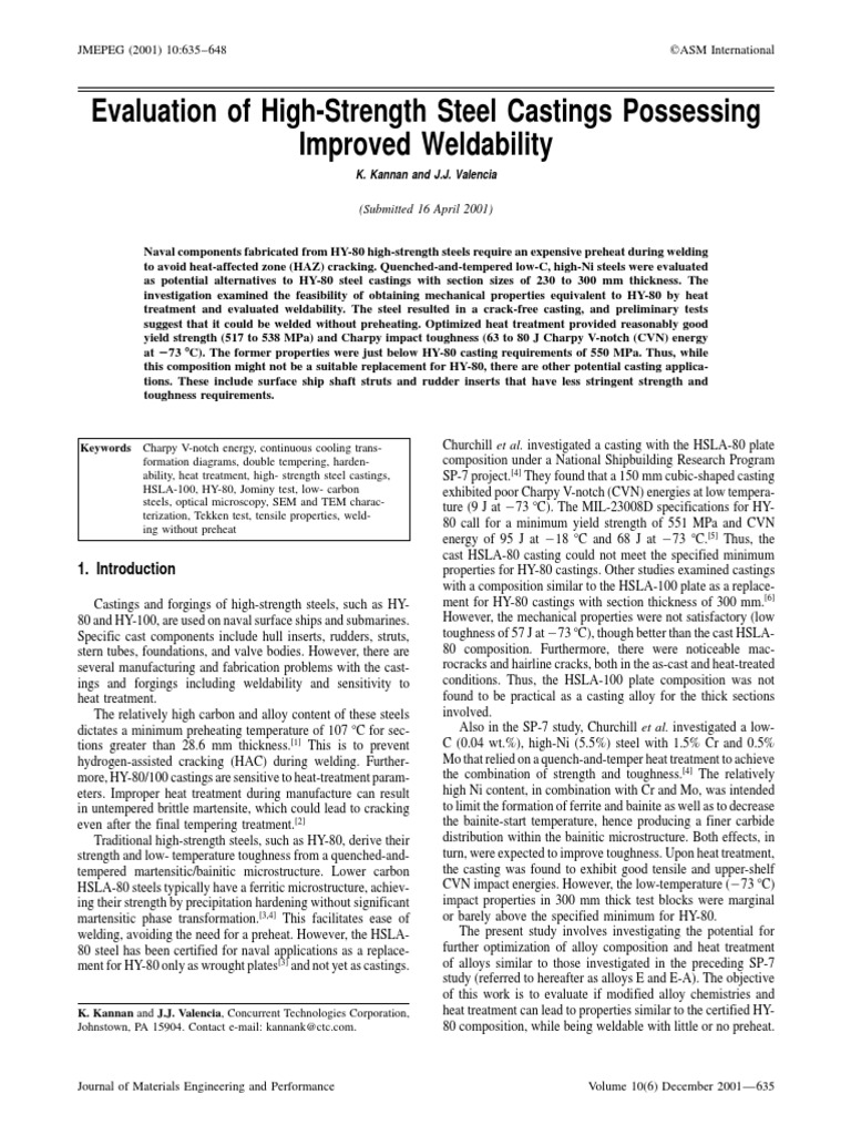 Evaluation of High-Strength Steel Castings Possessing Improved ...