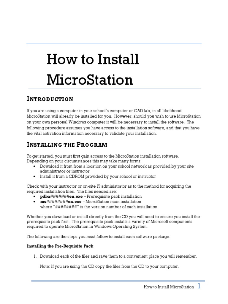 MicroStation Installation Guide | PDF | Installation (Computer Programs ...