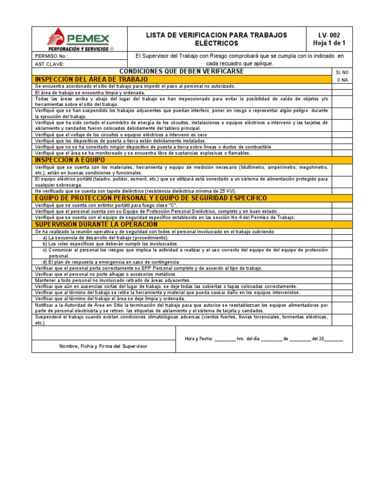 Lista de Verificación-002 para Trabajos Eléctricos | PDF | Ingenieria ...
