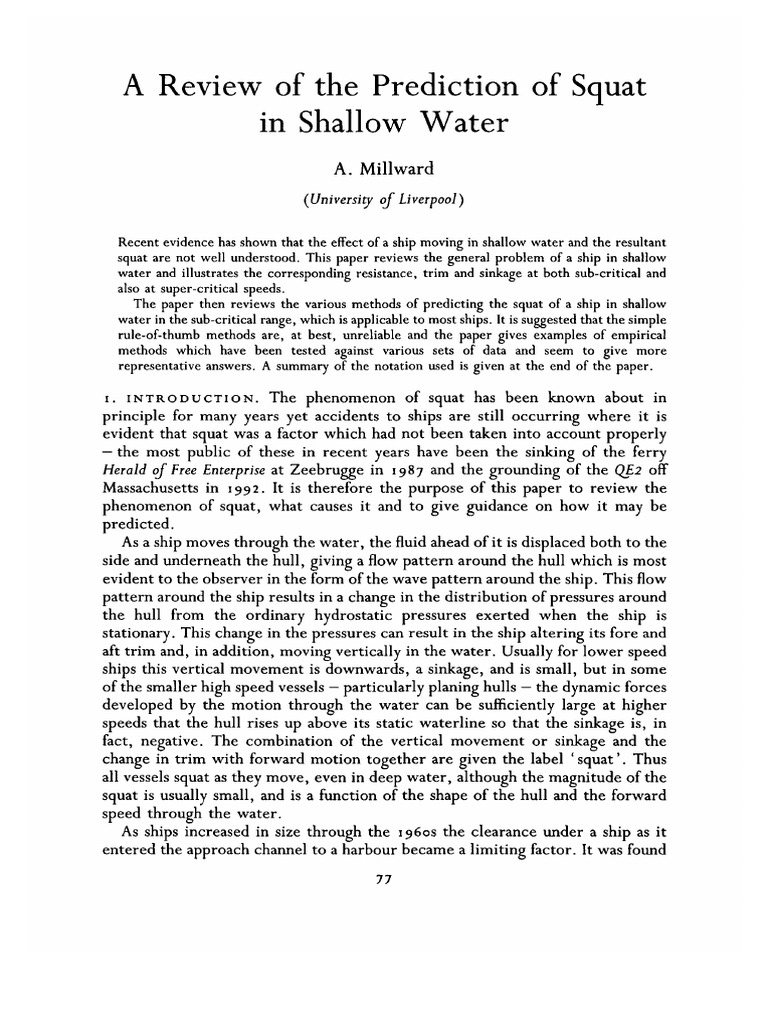 A Review of The Prediction of Squat in Shallow Water | PDF | Ships | Hull (Watercraft)