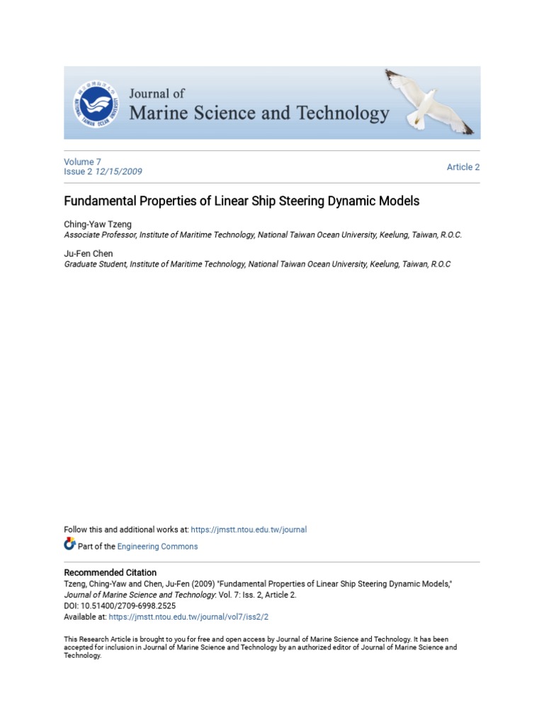 Fundamental Properties of Linear Ship Steering Dynamic Models | PDF ...