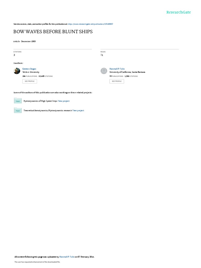 Bow Waves Before Blunt Ships | PDF | Fluid Dynamics | Equations