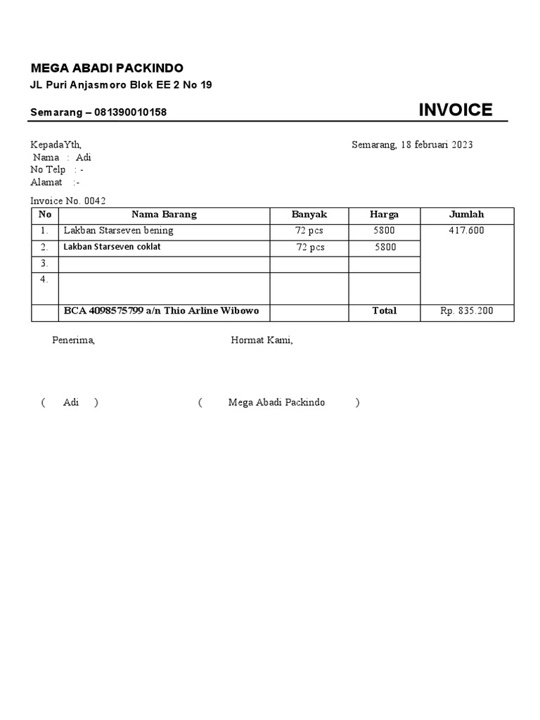 Invoice: Mega Abadi Packindo | PDF