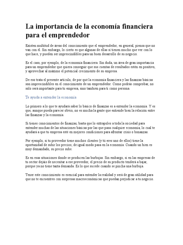 La Importancia de La Economía Financiera para El Emprendedor | PDF ...