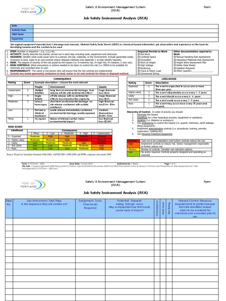 3.1f2 Form Jsea | PDF | Hazards | Risk