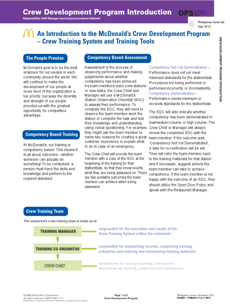 OPS - Crew Development Program Introduction, Revised Dec2010 | PDF | Mc ...