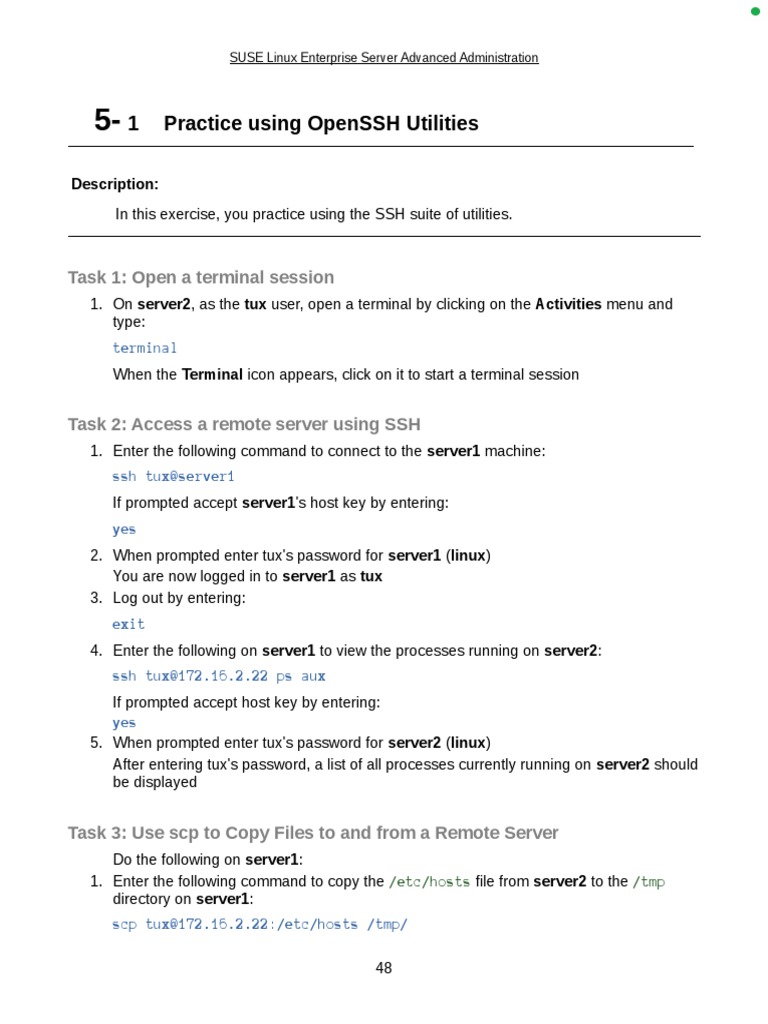 SLE201v15 Lab Exercise 5.1 | PDF | Secure Shell | Internet Standards SLE201v15 Lab Exercise 5.1 | PDF | Secure Shell | Internet Standards