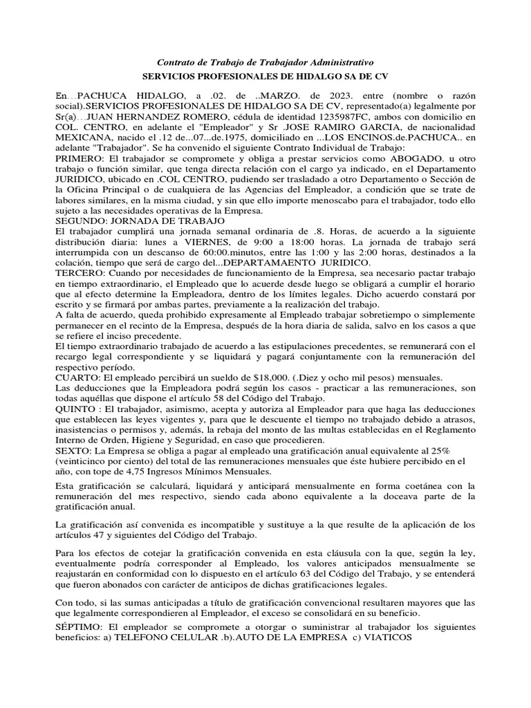 Ejemplo de Contrato | PDF