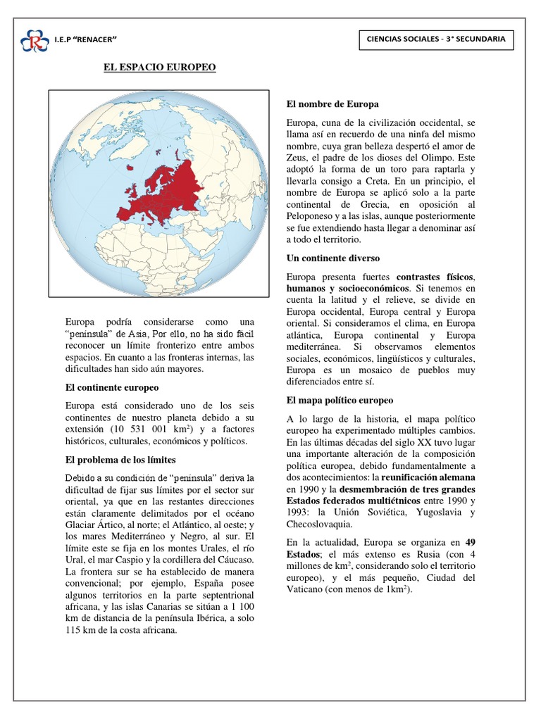 3 AÑO - 1. El Espacio Europeo | PDF | Europa | Tierra