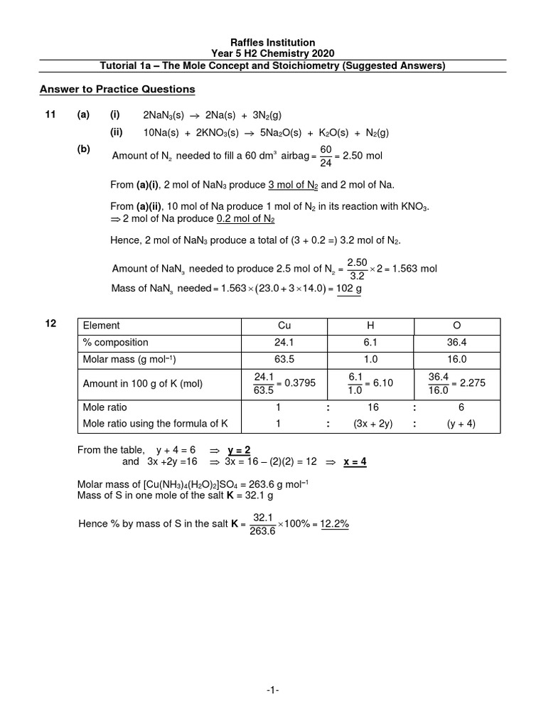01a Mole Concept Tutorial (Practice QN - Ans Key) | PDF | Mole (Unit) | Analytical Chemistry