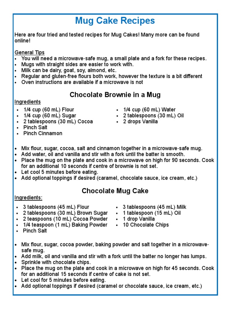 Mug Cake Recipes | PDF | Cakes | Teaspoon