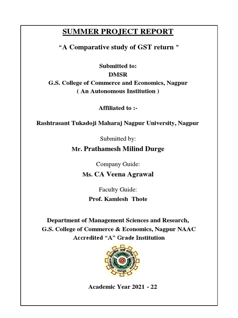 Summer Project Report: "A Comparative Study of GST Return " | Download ...