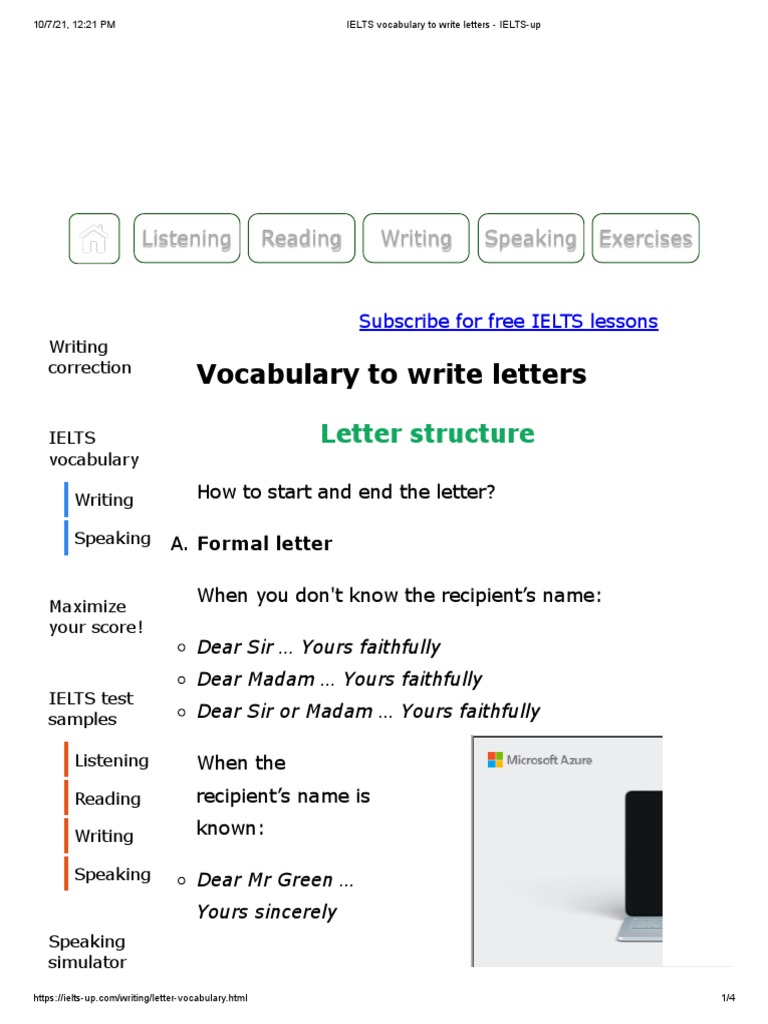 IELTS Vocabulary To Write Letters - IELTS-up | PDF