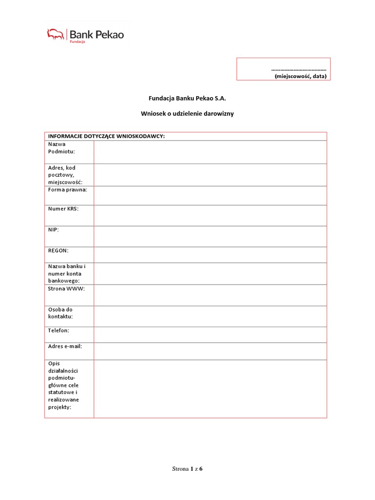 Formularz Wniosku o Darowizne | PDF