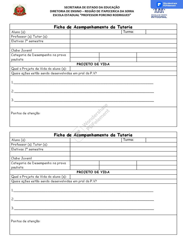 Ficha de Acompanhamento Da Tutoria-PREENCHER | PDF Ficha de Acompanhamento Da Tutoria-PREENCHER | PDF