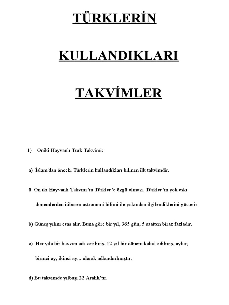 23 Turklerin Tarih Boyunca Kullandiklari Takvimler | PDF