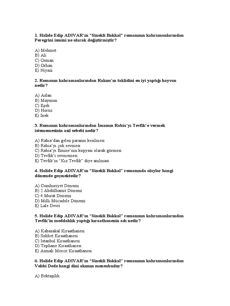 Sinekli Bakkal Soru Ve Cevaplar | PDF