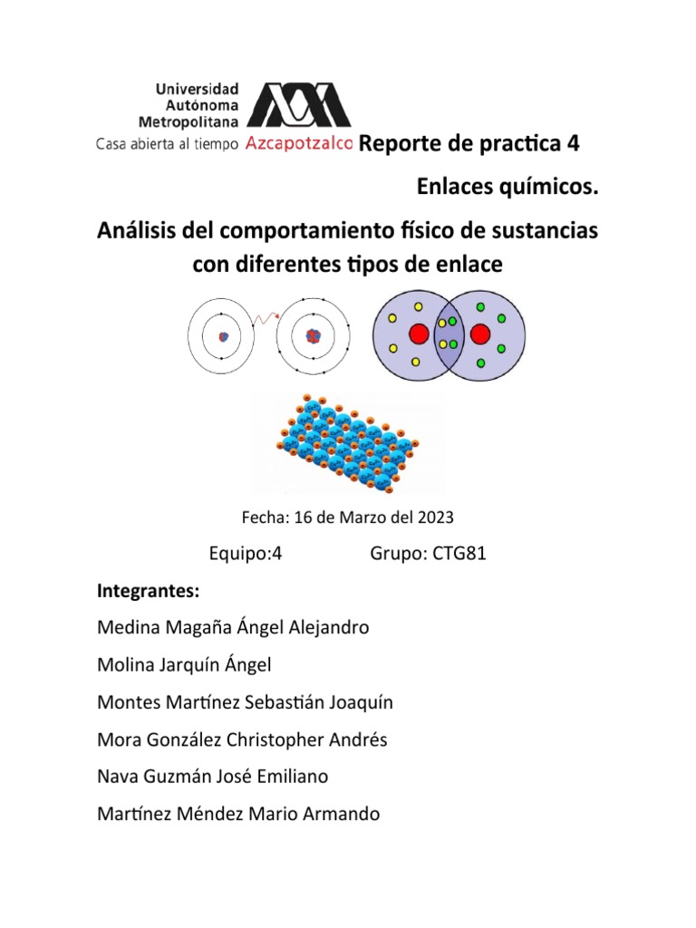 Reporte 4 | PDF | Enlace químico | Compuestos químicos