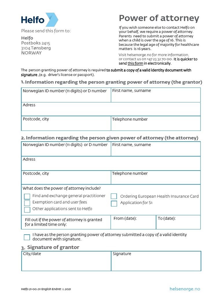 Fullmaktsskjema For HELFO-henvendelser | PDF