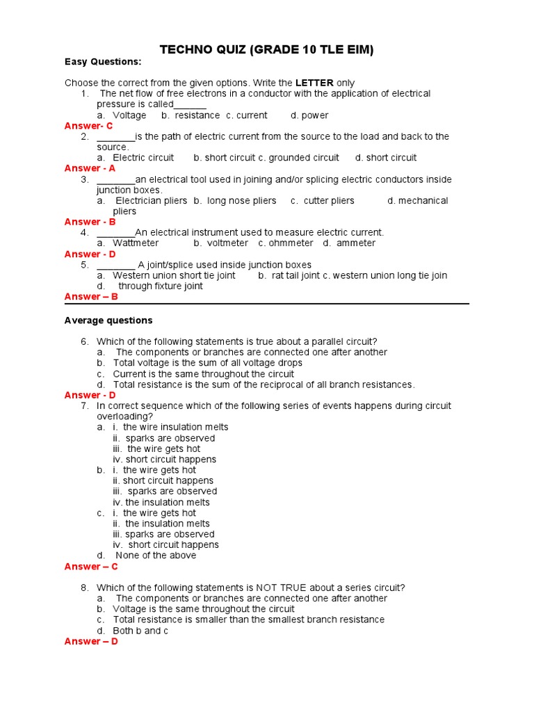 Techno Quiz | PDF | Voltage | Series And Parallel Circuits