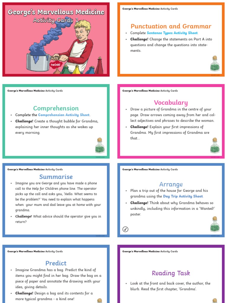 George's Marvellous Medicine: Activity Cards 1 | PDF | Grammar | Human ...