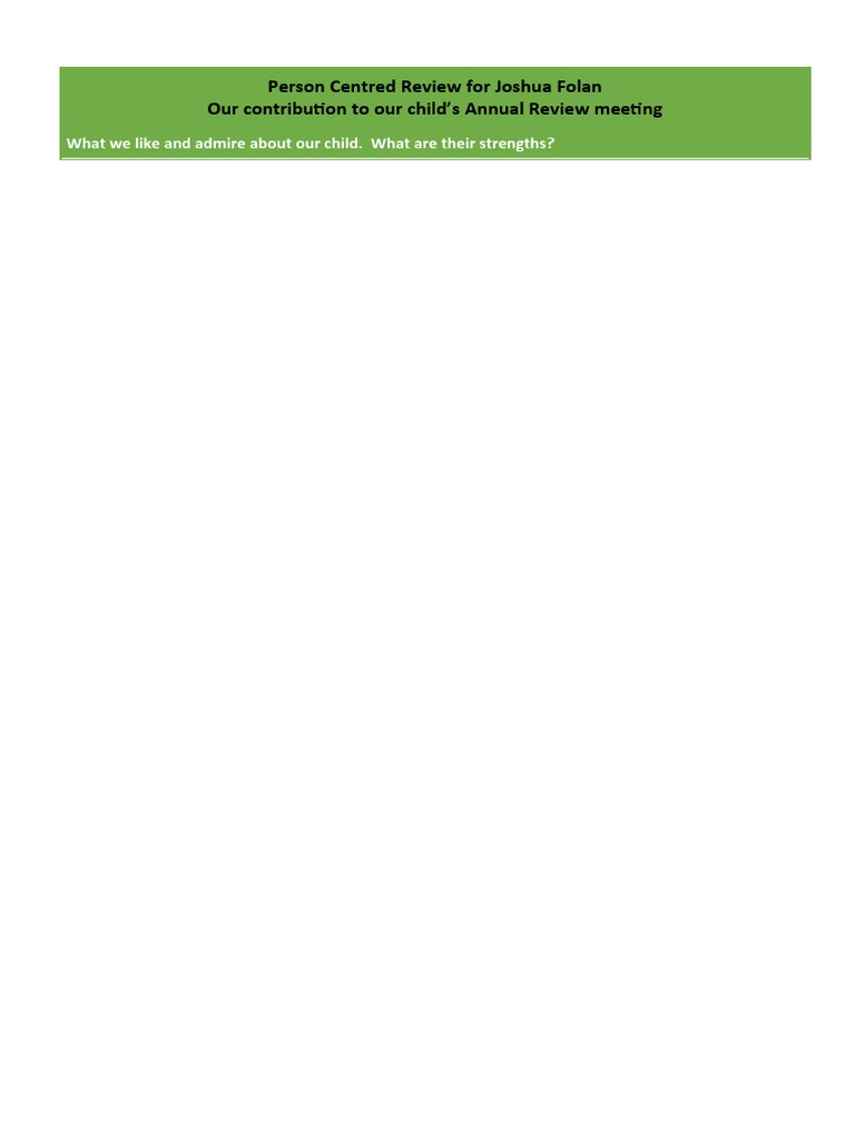 Person Centred Review For Joshua Folan Our Contribution To Our Child's ...