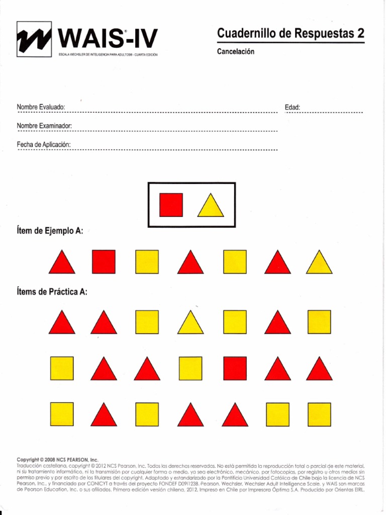 WAIS IV Cuadernillo Respuesta 2 | PDF