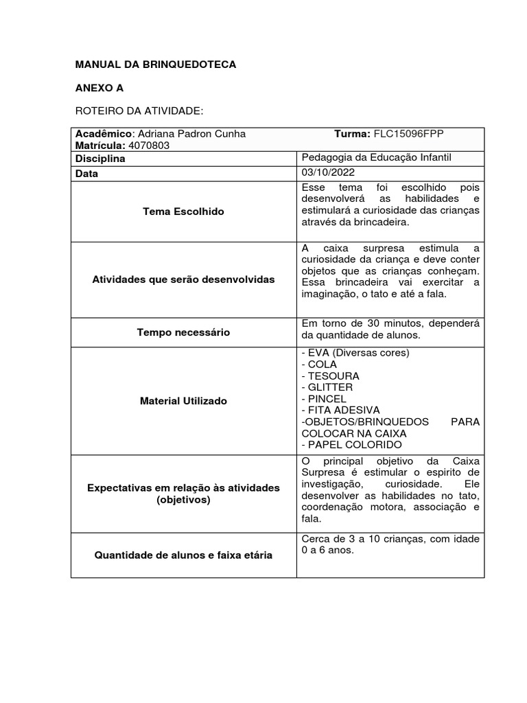 Brinquedoteca - PEDAGOGIA | PDF | Autoajuda | Ciências e Matemática