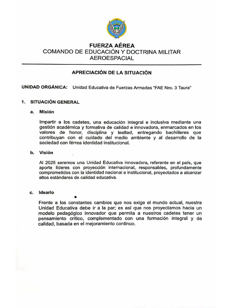 Misión, Visión e Ideario, Ueffaa. Fae Nro. 3 Taura | PDF