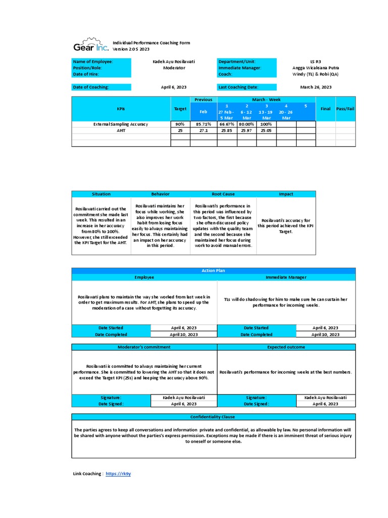 (PM-BAL) TTLS-R3 Monthly Coaching Form - BQ Week 4 - Rosilawati@ | PDF | Behavioural Sciences ...
