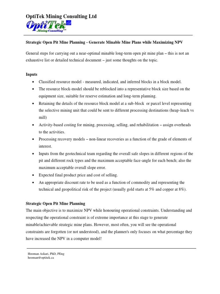 Strategic Open Pit Mine Planning Guide | PDF | Mining | Mathematical ...