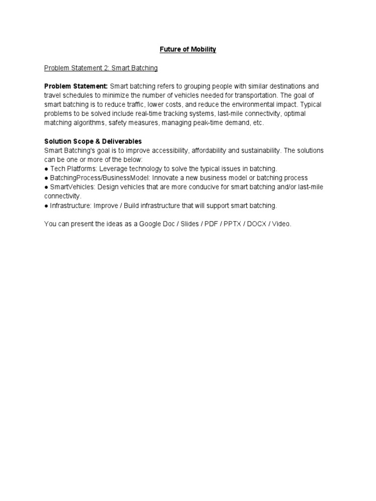 Future Of Mobility Problem Statement 2 Pdf