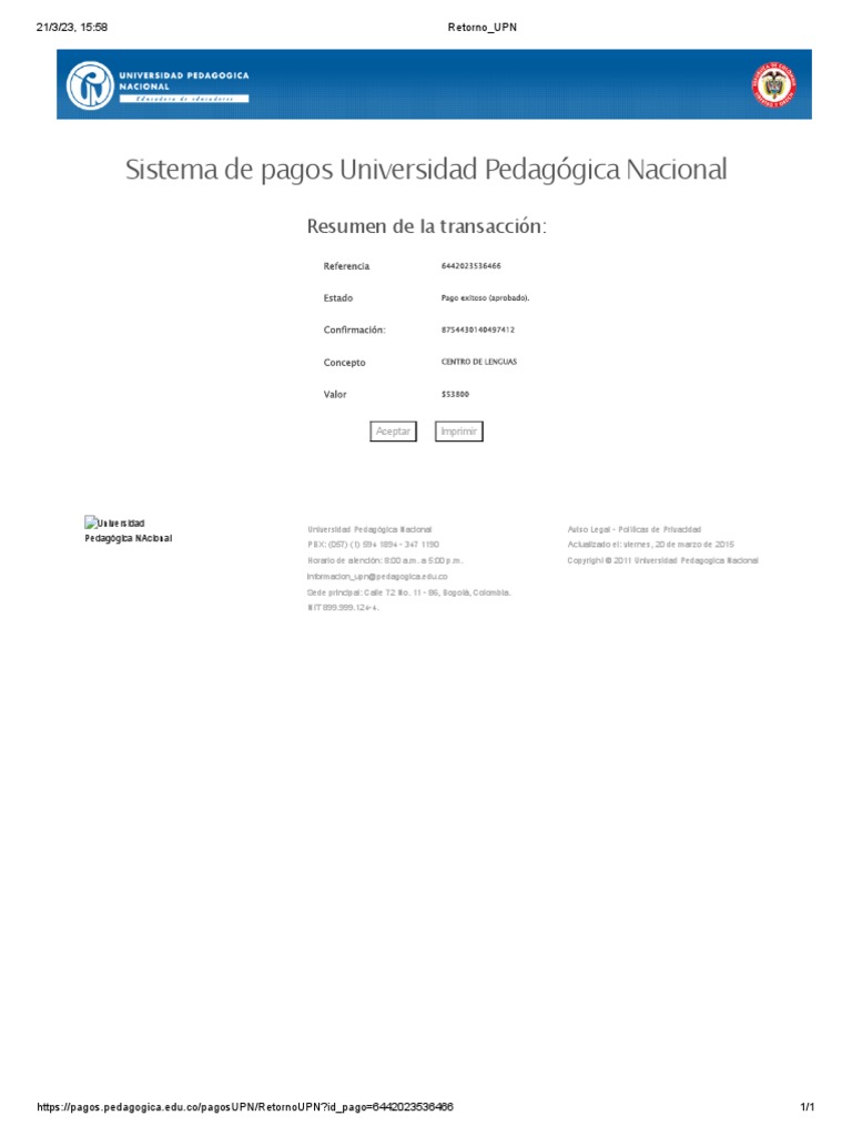 Sistema de Pagos Universidad Pedagógica Nacional: Resumen de La ...
