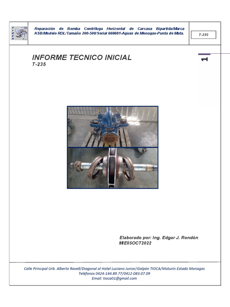 Informe Tecnico Incicial T-235 | PDF | Bomba | Bienes manufacturados