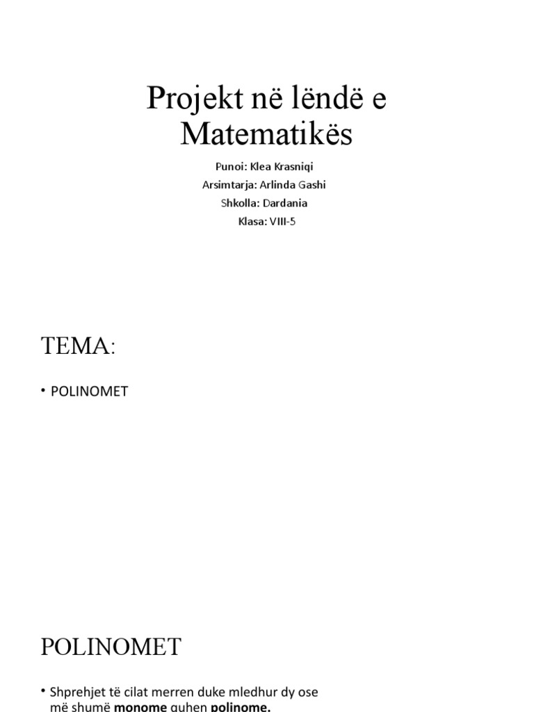 Projekt Në Lëndë e Matematikës | PDF